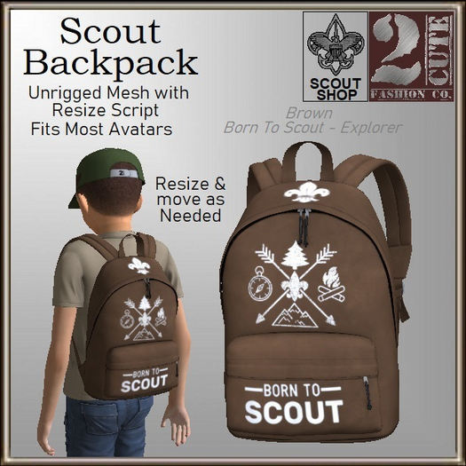 Second Life Marketplace - Scout Backpack [2cute] Brown - Born to Scout Explorer